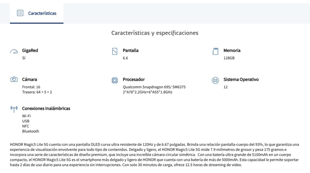 HONOR RMO-NX3 MAGIC5 LITE 256GB BUNDLE | Experto Telcel